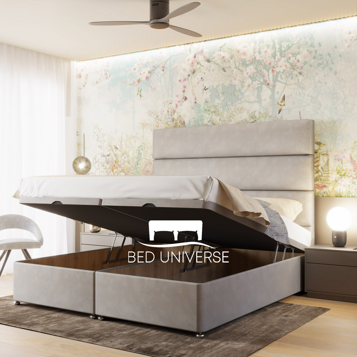 Faze Lines Linear Stripe Panel Divan Ottoman Storage Bed - Bed Universe