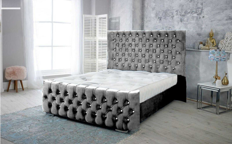 Grammy Steel Plush Fabric Wing back Bed Frame Bed Universe